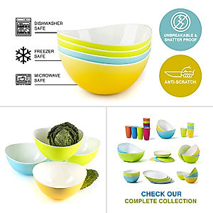 Maxi Nature Salad Bowl Set of 4 - Microwave, Dishwasher & Freezer Safe - Unbreakable & Lightweight Plastic Serving Bowls - Use for Ramen, Noodles, Soup, Popcorn, Pasta & More - Large Size