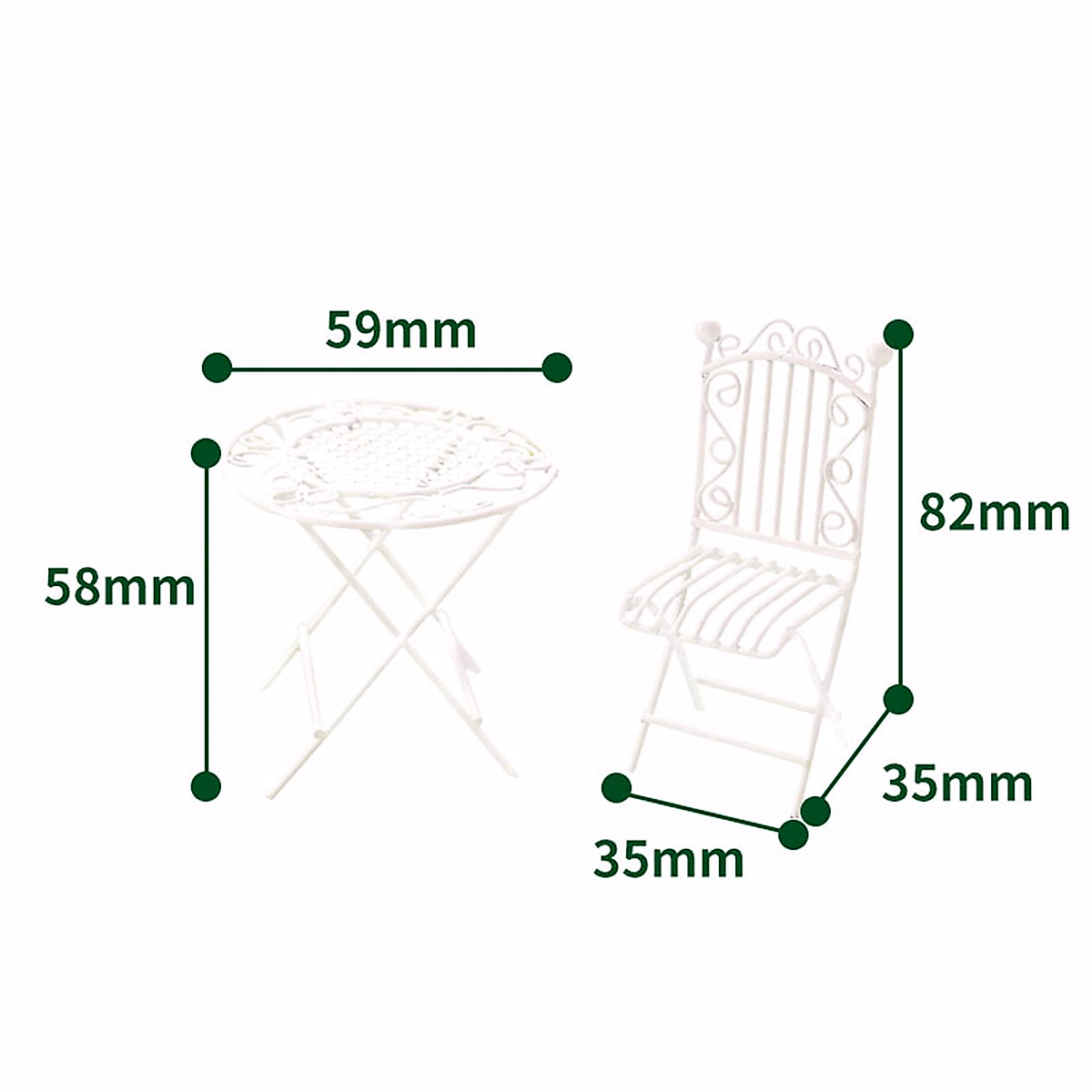Metal Doll House Bistro Set, White Miniature Doll House Table and Chairs Set, 1/12 Scale Miniature Patio Set Fairy Garden Furniture Ornaments Micro Decor A