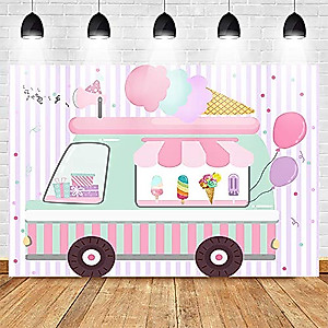 Mocsicka Ice Cream Birthday Party Backdrop Ice Cream Truck Birthday Party Background Ice Cream Shop Girls Birthday Party Cake Table Decoration Photo Booth Props (7x5ft)