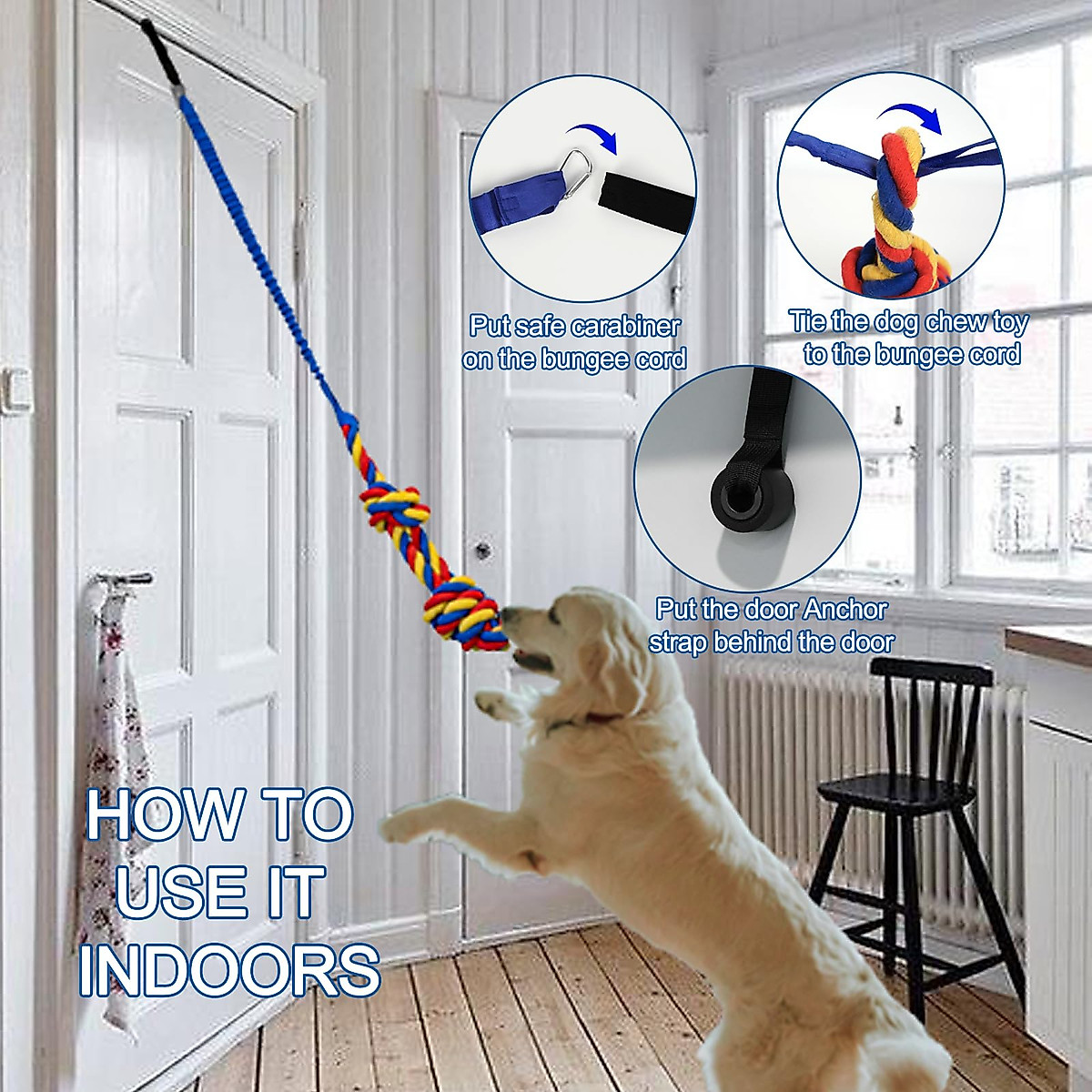 KLLOUZE Dog Bungee Tug Toy Hanging Dog Rope Toy Indoor Outdoor Pull Interactive Toys with 1 DIY Chew Rope for Small Medium to Large Dogs