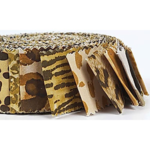 Soimoi 40Pcs Floral Artistic Print Precut Fabrics Strips Roll Up 1.5x42inches Cotton Jelly Rolls for Quilting - Light Brown