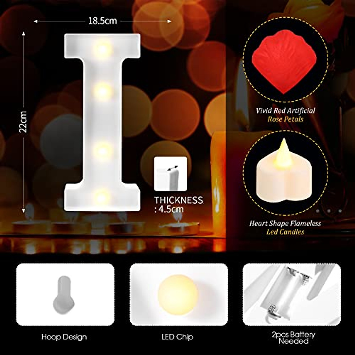I Love You Light up Letters Sign Romantic Decorations Special Night Rose Petals Proposal Decorations LED Heart Night Lights 24 LED Love Candles Romantic Night Light for Proposal Engagement Wedding