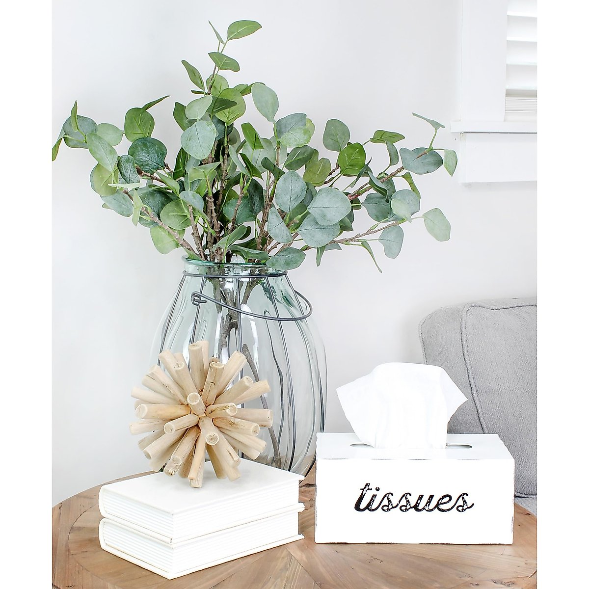 AuldHome Design White Rectangular Tissue Box, Rustic-Style Distressed Enamelware Oblong Tissue Cover Holder