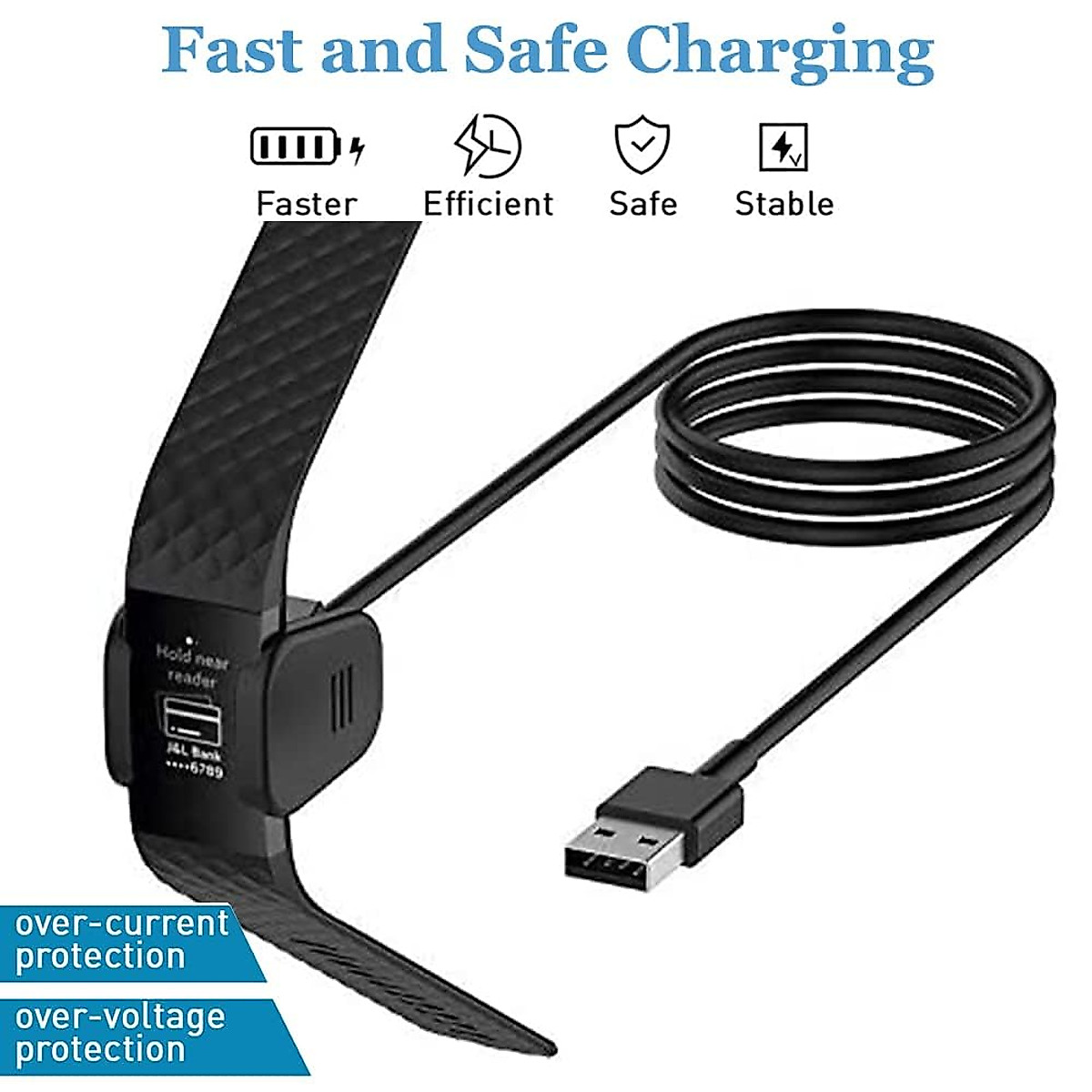 Threeeggs Compatible with Fitbit Charge 4 Charger, Replacement USB Charging Cable Cord for Charge 4 / Charge 3 Smartwatch 55cm/1.8ft (2)