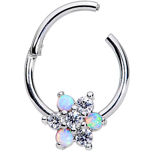 Body Candy Womens 16G Steel Segment Ring Seamless Cartilage Septum Ring White Synthetic Opal Nose Hoops 3/8"