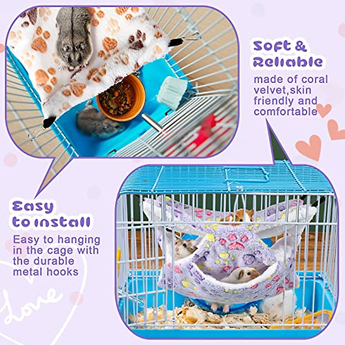 Cunno 4 Pcs Guinea Pig Rat Hanging Hammock 3 Tier Small Animals Hanging Sleeping Bed Pet Hanging Cage Accessories Bedding Cage for Chinchilla Ferrets Sugar Glider Squirrel Reptiles Hideout Playing