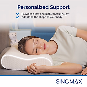 Sinomax Contour Memory Foam Neck and Cervical Pillow Queen Size - Golden Diamond Neck Pillow - Neck and Cervical Pillow - 26 x 14 x 4-5 inches (Queen)