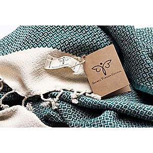 SMYRNA TURKISH COTTON 60 x 80 inches Large Throw Blanket, Vintage Series, 100% Oeko-Tex Cotton, Machine Wash, Super Soft, Outdoor Throws and Blankets for Couch, Sofa, Bed, Beach, Picnic, Petrol