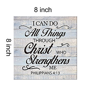 Lameila Bible Verse Sign Inspirational Wall Art Prints Canvas Painting Rustic I Can Do All Things Through Christ Who Strengthens Me Positive Print Country Home Decor 8" x 8"