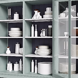 KIKIBRO Expandable Closet Shelf Organizer, Adjustable Shelves, Extendable Storage Shelving Rack Divider for Cabinet Pantry Wardrobe Cupboard Kitchen Bathroom Shoe, White Large Set of 2