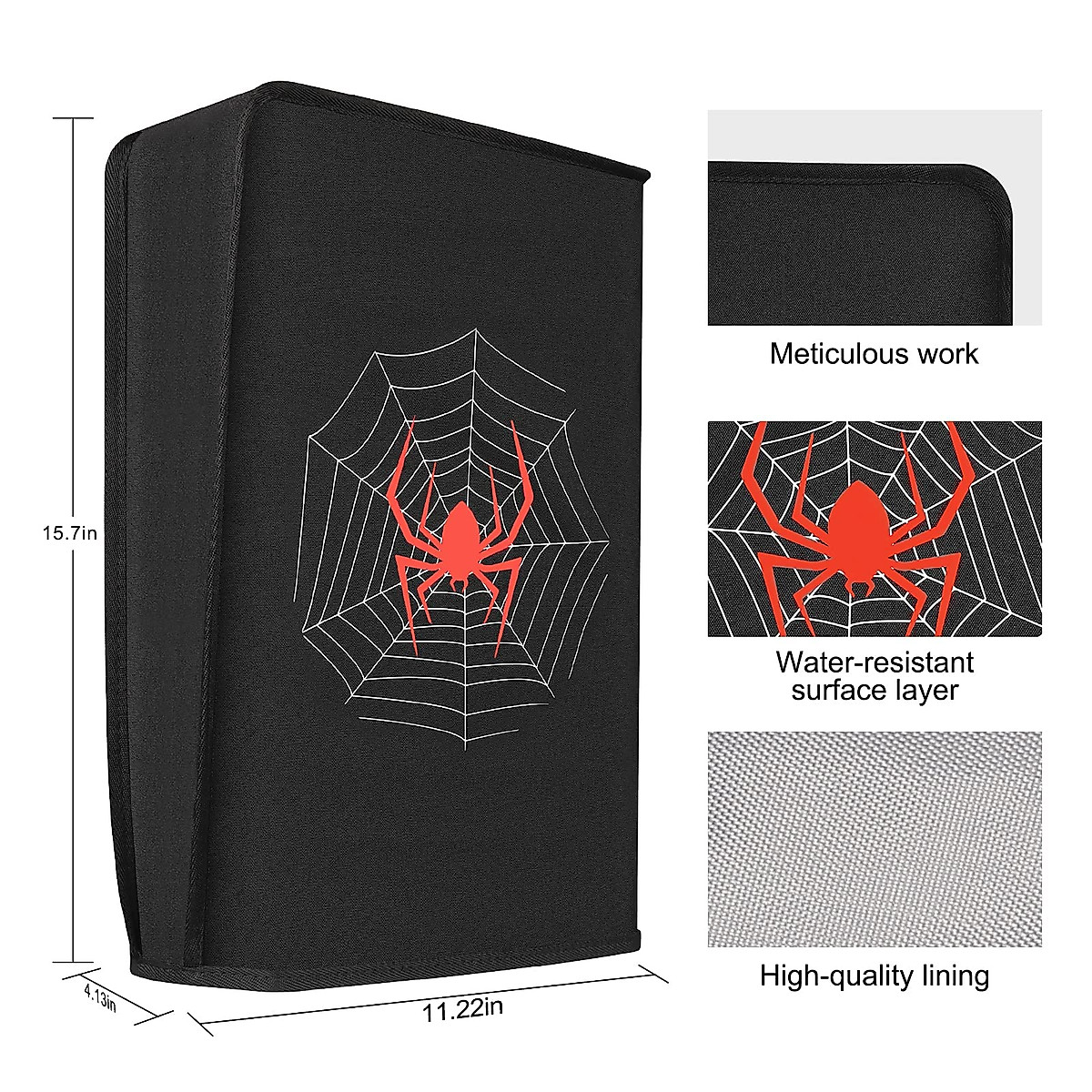 MASiKEN Universal Cover for PS5 Console, Dust Cover Place Upright, Soft Neat Lining Dust Protector for Playstation 5 Digital and Disc Version, Precision Cut Easy Access Cable Port (Red Spider)