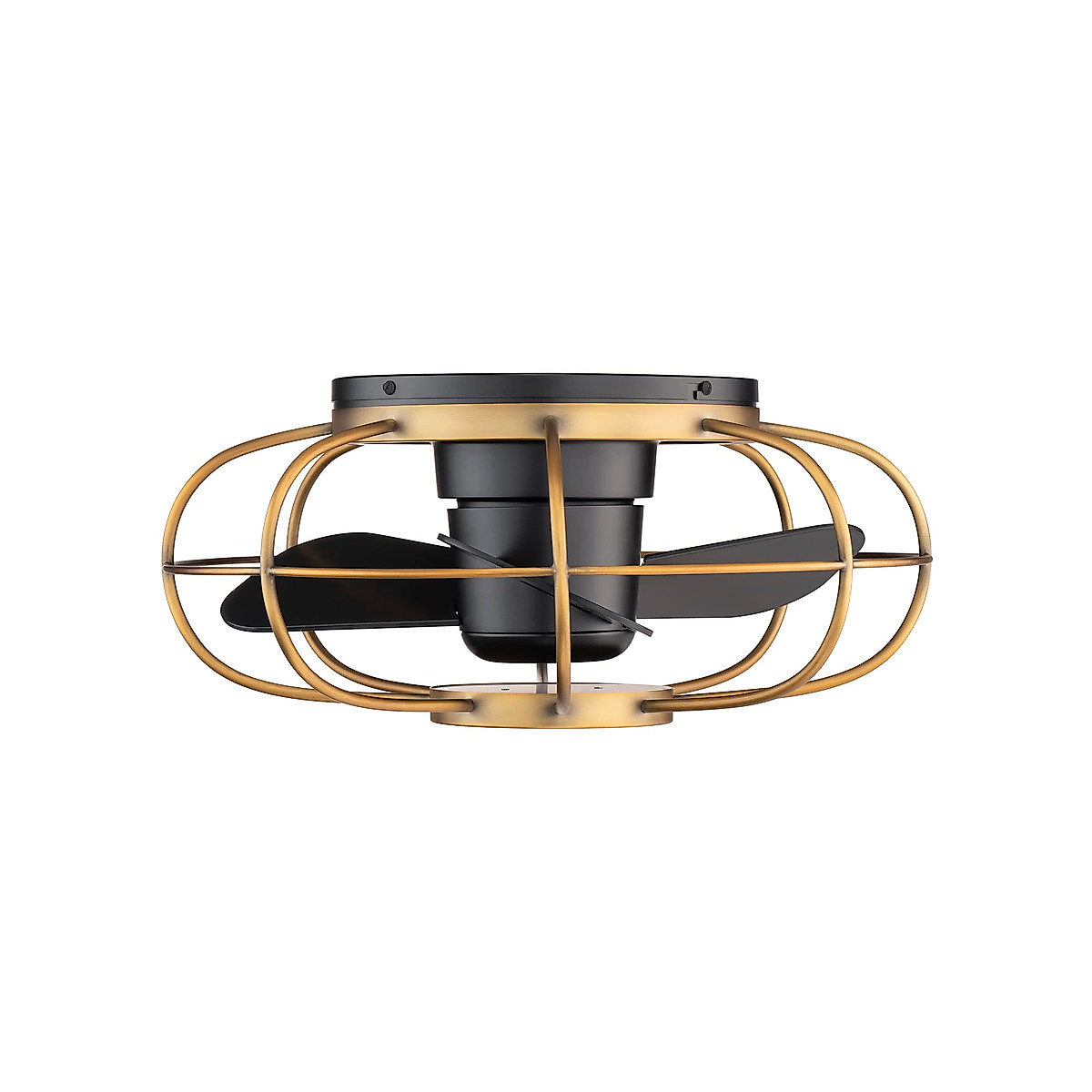 WAC Smart Fans Aella Indoor and Outdoor 3-Blade Caged Flush Mount Smart Home Ceiling Fan 22in Aged Brass Matte Black with 3000K LED Light Kit and Remote Control works with Alexa and iOS or Android App