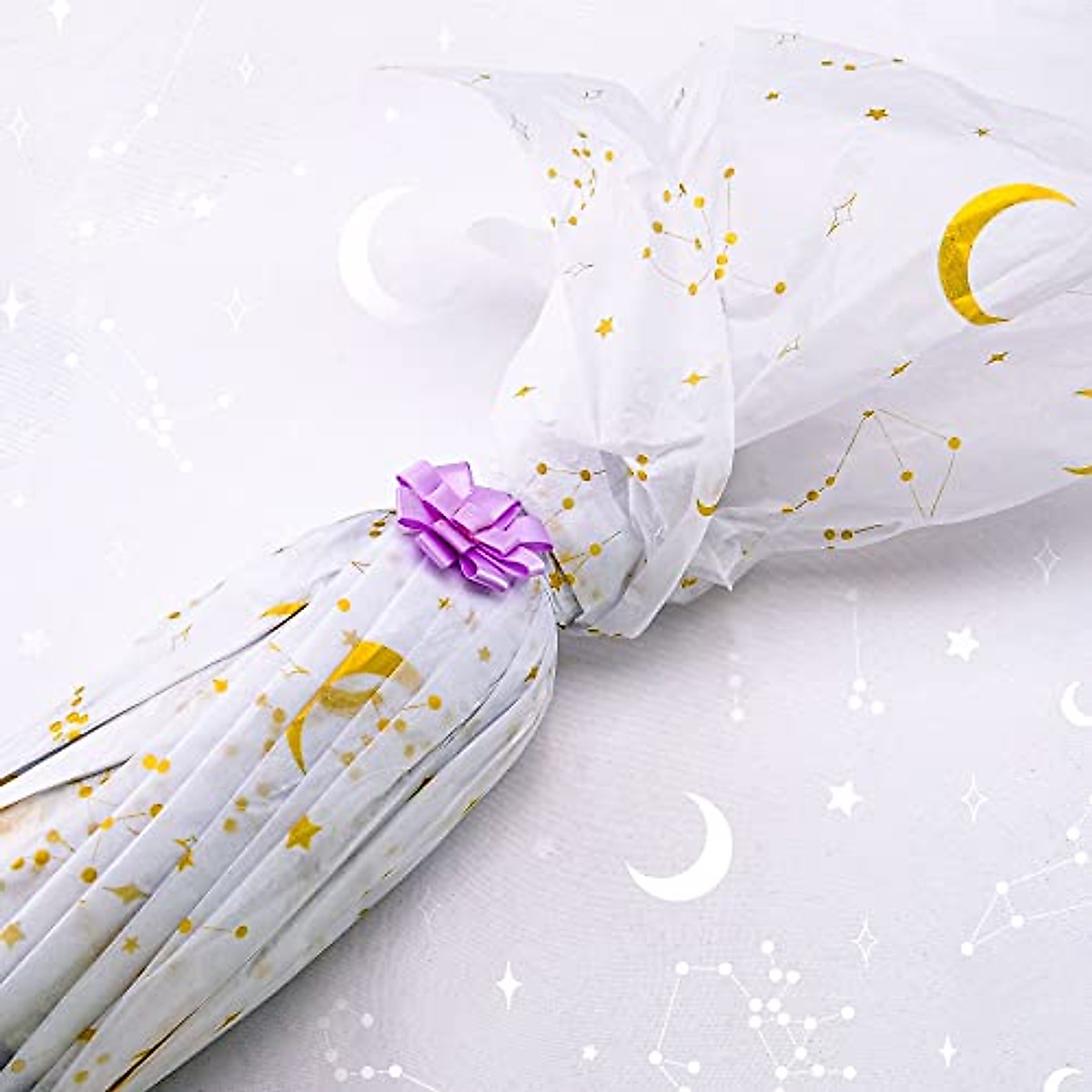 MR FIVE 100 Sheets Galaxy Tissue Paper Bulk,20" x 14",White with Gold Moon and Star Tissue Paper for Gift Bags,Star Gift Wrapping Tissue Paper for Birthday,Christmas Holiday