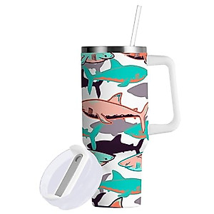 ARGTILDN 40 oz Tumbler Cartoon Fish Sea Insulated Travel Mug with Handle and Straw Lid Stainless Steel Vacuum Coffee Cup Tea Beverage Container Water Bottles for Car Sports office
