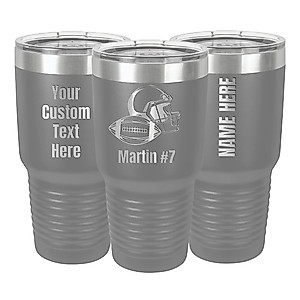 Customized Tumbler 30oz with Straw, Personalized Vacuum Insulated Tumbler with Custom Name Text Engraved in USA - Basketball, Tennis, Soccer, Golf, Football Sport Player, Coach Gift (Gray)