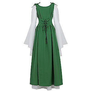Lehauya Medieval Dress for Women Green Renaissance Dress Peasant Costume Irish Overdress Wench Dress X-Large