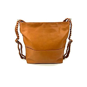 Humble Hilo Braided Vegan Leather Convertible Backpack/Tote Bag. Backpack & Tote Bag in One, Spacious Shoulder Bag. Cute & Functional. (Cognac)