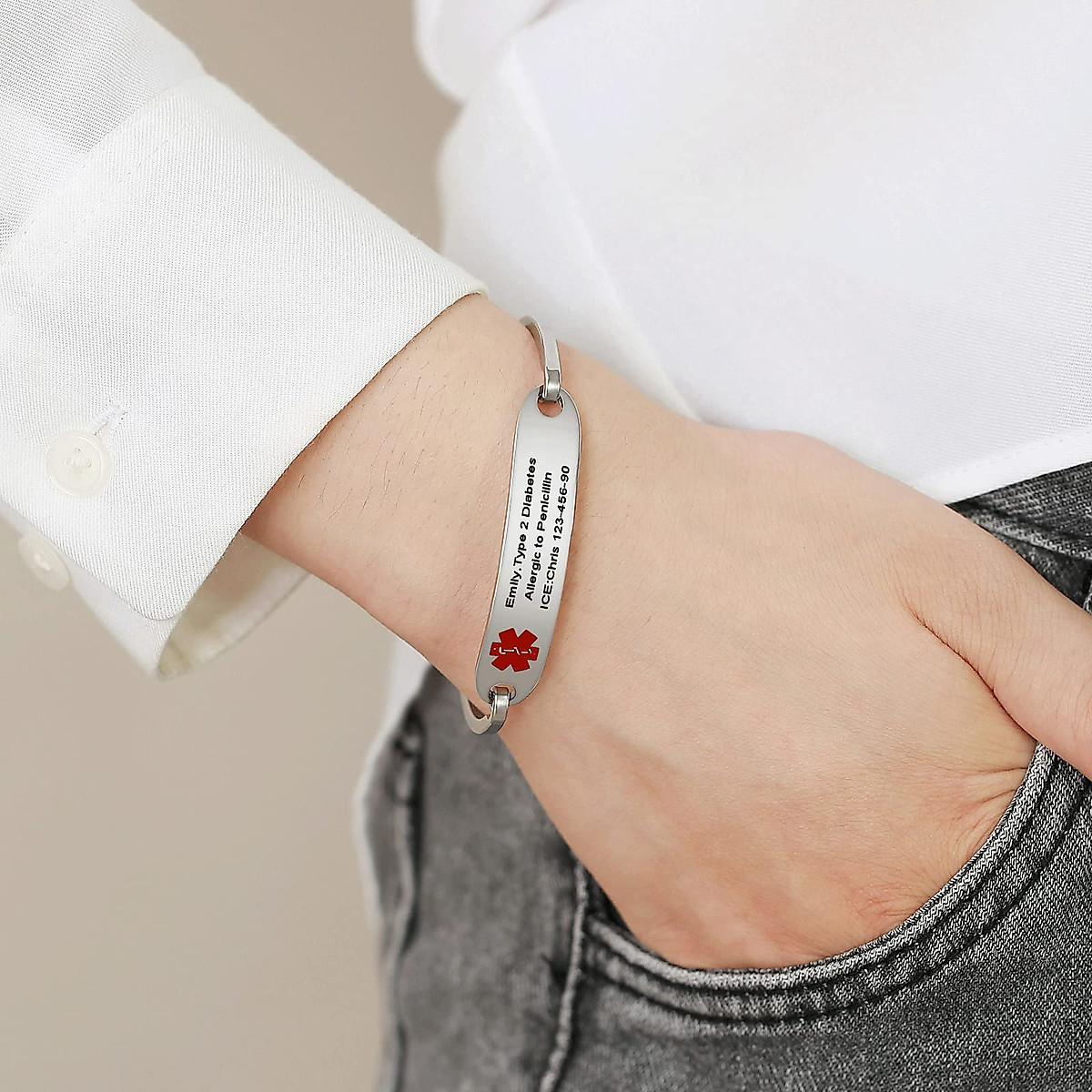 VNOX Medical Alert ID Bracelet - Custom Engraving Stainless Steel Medical Alert ID Bracelet for Women Girl,7"