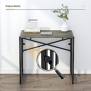 Lutown-Teen 32 inch Small Folding Desk, Writing Gaming Computer Camping Desk for Small Spaces, No Assembly Required Home Office Desk, Black Oak