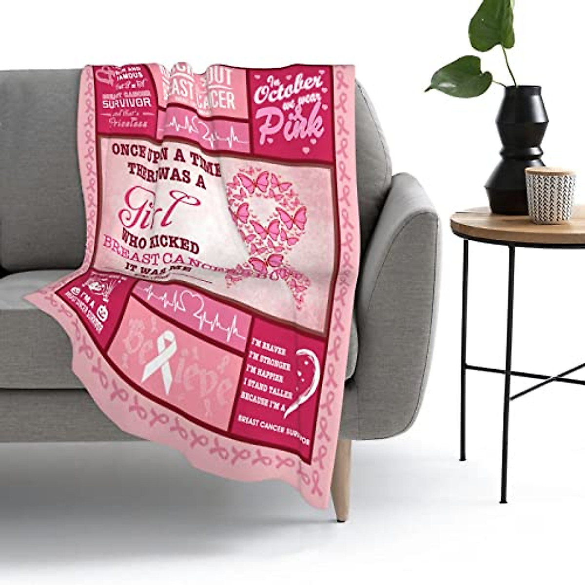 Breast Cancer Awareness Blanket, Breast Cancer Survivor Gifts Throw Blanket 50"x40", Breast Cancer Gifts for Women Chemo Friend Coworker, Pink Ribbon Blankets Ultra Soft Fleece Warm Cozy for Bed Sofa