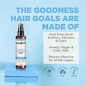 Soapbox Argan Oil Smoothing Serum, Anti-Frizz Serum For All Hair Types with Shea Butter & Vitamin E Repairs Damage & Controls Flyaways - Vegan, Cruelty and Gluten Free (5 Fl oz)