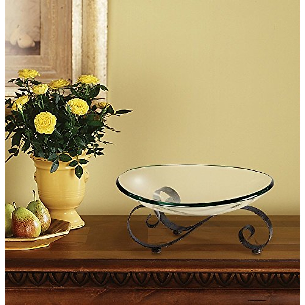Kensington Hill Iron Scroll Stand with Oval Glass Bowl