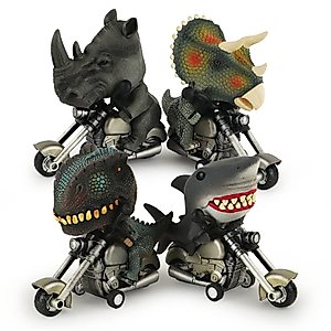 Boley Dinosaur Cars - T-Rex, Triceratops, Rhinoceros, and Shark Rev Up Toy Car for Boys, Girls, and Toddlers - Pull Back Car for Kids Ages 3 and Up