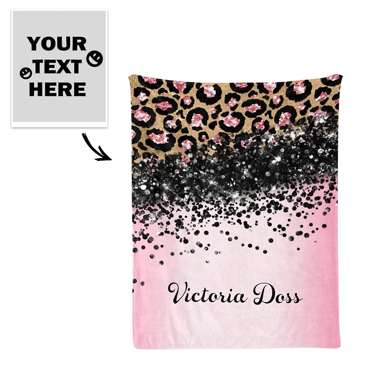 Yeshop Personalized Baby Blanket Pink Leopard Print Custom Nursery Swaddling Blankets 30x40 Inches for Baby Boy Girl with Name for Baby Shower Birthday
