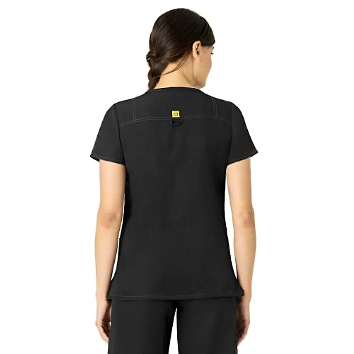 WonderWink Womens Four -Way Stretch Sporty V-Neck Top Medical Scrubs Shirts, Black, X-Large US