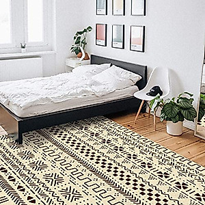 YOKOU Indoor Area Rugs, Geometric Pattern Arrica Traditional Culture Brown Beige Non-Slip Rectangle Accent Area Rug for Bedroom Living Room Kids Room Play Room 5'x8'