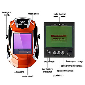 DEKOPRO Welding Helmet Auto Darkening Solar Powered wide viewing field Professional Hood with Wide Lens Adjustable Shade Range 4/9-13 for Mig Tig Arc Weld Grinding Welder Mask