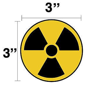Radiation Hazard Warning Label, 3" Round, Pack of 6 Decals, Coated Paper, Yellow/Black Universal Radiation Symbol Stickers, Self-Adhesive Radioactive Sign