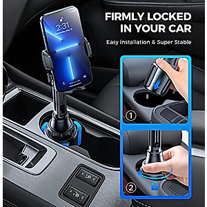 ADIUPUL Cup Phone Holder for Car, Cup Holder Phone Mount 360 Rotatable Adjustable Gooseneck Car Cradle Cell Phone Cup Holder Phone Holder for Car for iPhone14 13 12 Pro Max, Samsung, LG (Black)