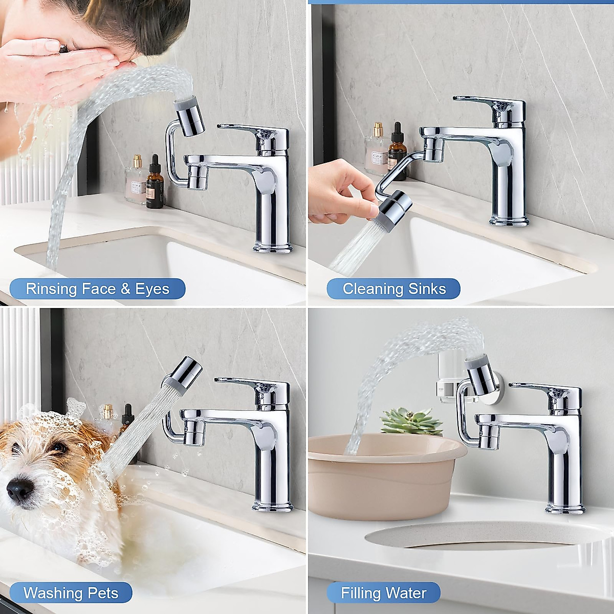 2 Pack Chrome Faucet Aerator, 1080° Swivel Faucet Extender, Kitchen Sink Aerator Extension With 2 Water Outlet Modes Faucet Nozzle, Bathroom Rotating Faucet Attachment