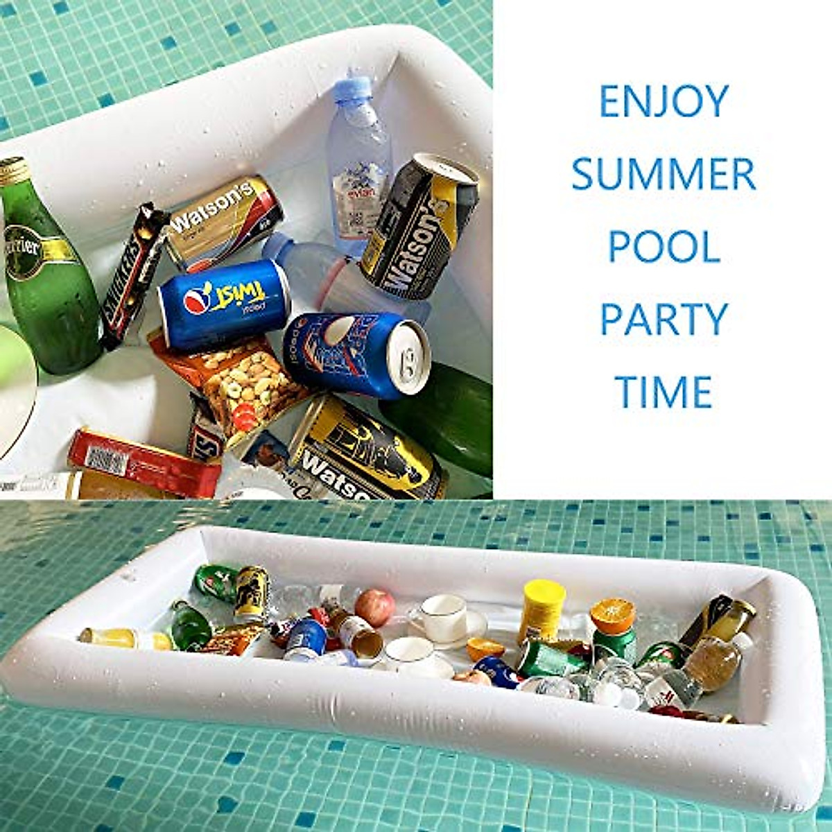 ALLADINBOX 4 Pack Inflatable Serving Bar, Ice Serving Buffet Salad Cooler Food Fruit Drink Containers with Drain Plug, Floating Tray Beverage BBQ Picnic Pool Party Supplies Inflatable Cooler, White