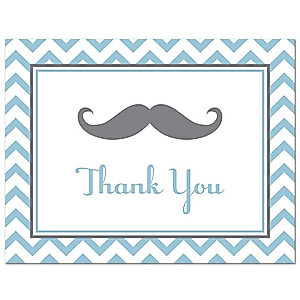 MyExpression.com 50 Cnt Mustache Blue Chevrons Baby Shower Thank You Cards