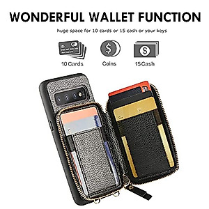 Samsung Galaxy S10+ Case, ZVE Galaxy S10 Plus Wallet Case with Credit Card Holder Slot Crossbody Chain Handbag Purse Zipper Case Cover for Samsung Galaxy S10 Plus (2019), 6.4 inch - Black