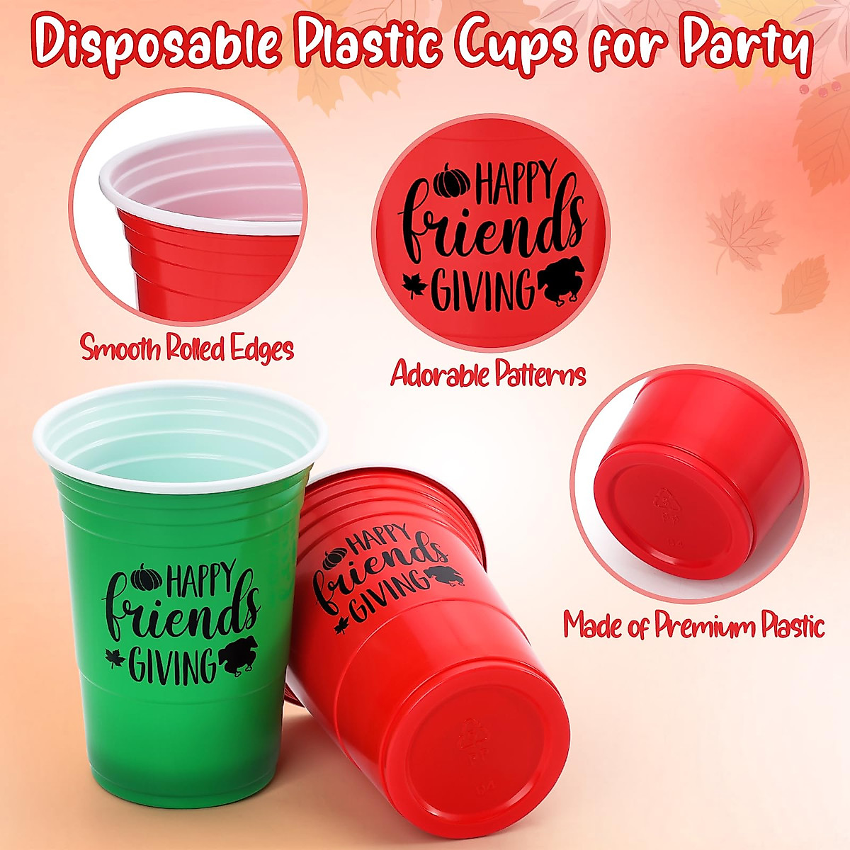 Nefelibata 24 Pack 15OZ Thanksgiving Party Plastic Cups Friendsgiving Disposable Tableware Friends Gathering Party Supplies Thanksgiving Dinner Wedding Birthday Favors Give Thanks Drinking Cups