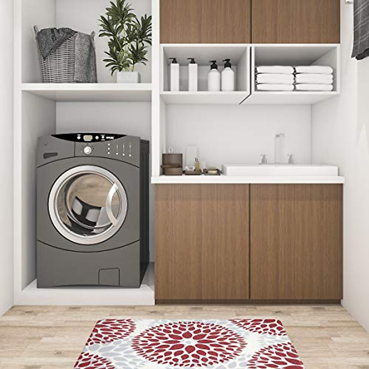 Rugshop Modern Floral Circles Anti Fatigue Standing Mat 18" x 30" Red