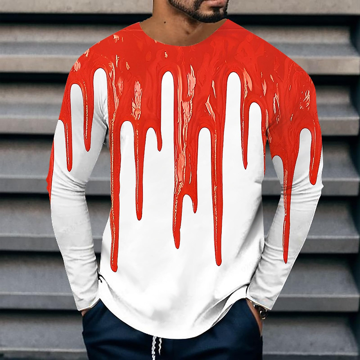 Cool T Shirts for Men T-Shirts for Men O Neck Long Sleeve Printed Thermal Lightweight Outdoor Tees True Comfort Trendy Tops Yellow Shirt Men