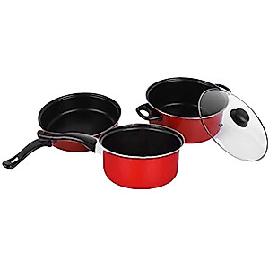 DOITOOL 3pcs Kitchen Nonstick Cookware Sets Pots and Pans Cooking Set with Saucepans Frying Pans Oven Pot with Lids for Soup Pasta Stockpot