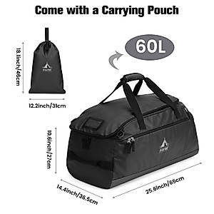 G4Free 60L Gym Bag, 3-Way Duffle Bag with Shoes Compartment & Wet Pocket for Men Women, Water-resistant Duffel Backpack for Sports Travel Camping Weekender Overnight Bag, Black