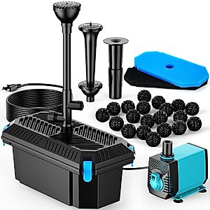 POPOSOAP Pond Filter with Pump Fountain Kits, 660GPH Pond Filter with 40W Pond Pump & Fountain Kit, Koi Pond Filters for Outdoor Ponds Clean, Clear, and Add Water Features(Corded Electric)