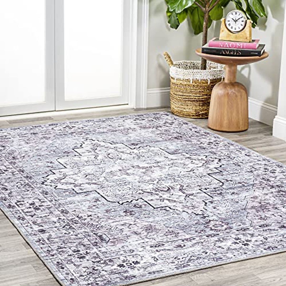 JONATHAN Y WSH102A-3 Didim Boho Gray Medallion Machine Washable Indoor Bohemian Transitional Area Rug,High Traffic,Kitchen,Living Room,Backyard,Non Shedding,3 X 5,Gray/Purple