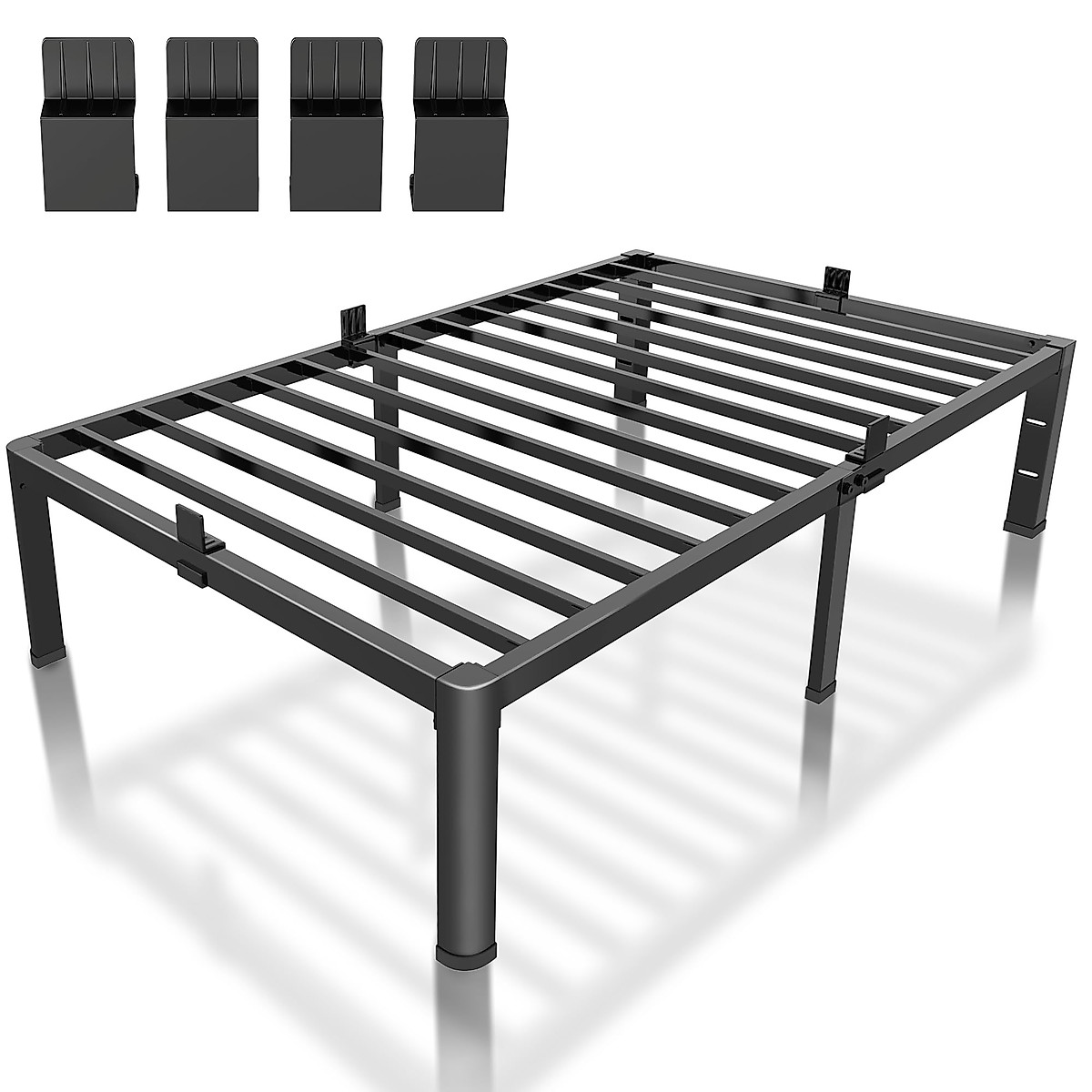 ROIL 18 inch Twin Bed Frames with Headboard Hole and Round Corner Legs Mattress Retainers 3500LBS Heavy Duty Steel Slats No Box Spring Needed Platform Noise-Free Easy Assembly