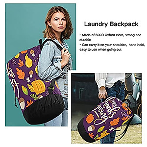Thanksgiving Pumpkin Fruit Laundry Bag Heavy Duty Laundry Backpack with Shoulder Straps Handles Travel Laundry bag Drawstring Closure Dirty Clothes Organizer For College Dorm, Apartment, Camp Travel
