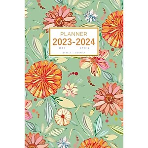 Planner 2023-2024: 6x9 Weekly and Monthly Organizer from May 2023 to April 2024 | Creative Colorful Aster Flower Design Green