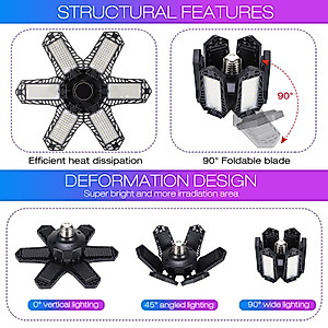 Retisee 6 Pcs LED Garage Lights 120w Deformable LED Garage Ceiling Lights with Adjustable Panels E26/E27 LED Garage Lights Bulb 12000lm Shop Lights for Garage Workshop Basement High Bay Light