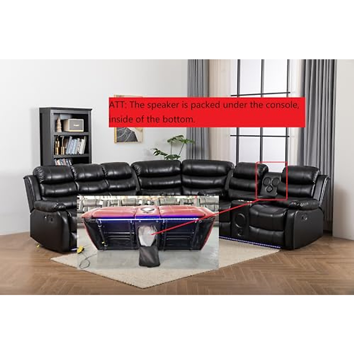 Kingway Inc Johnson Power Recliner Sectional Sofa, Brown