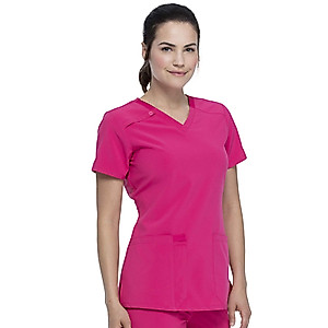 Dickies EDS Essentials Scrubs, V-Neck Womens Tops with Four-Way Stretch and Moisture Wicking DK615, M, Hot Pink